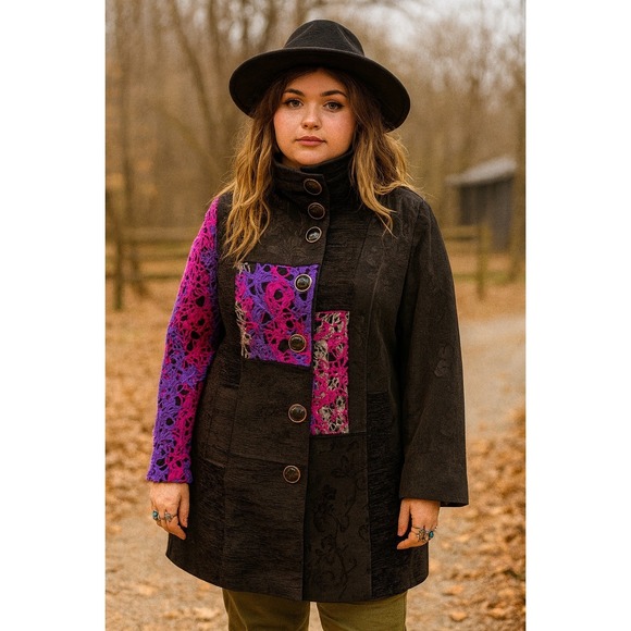 Tricotto | Jackets & Coats | Tricotto M Black Texture Crochet Patchwork ...